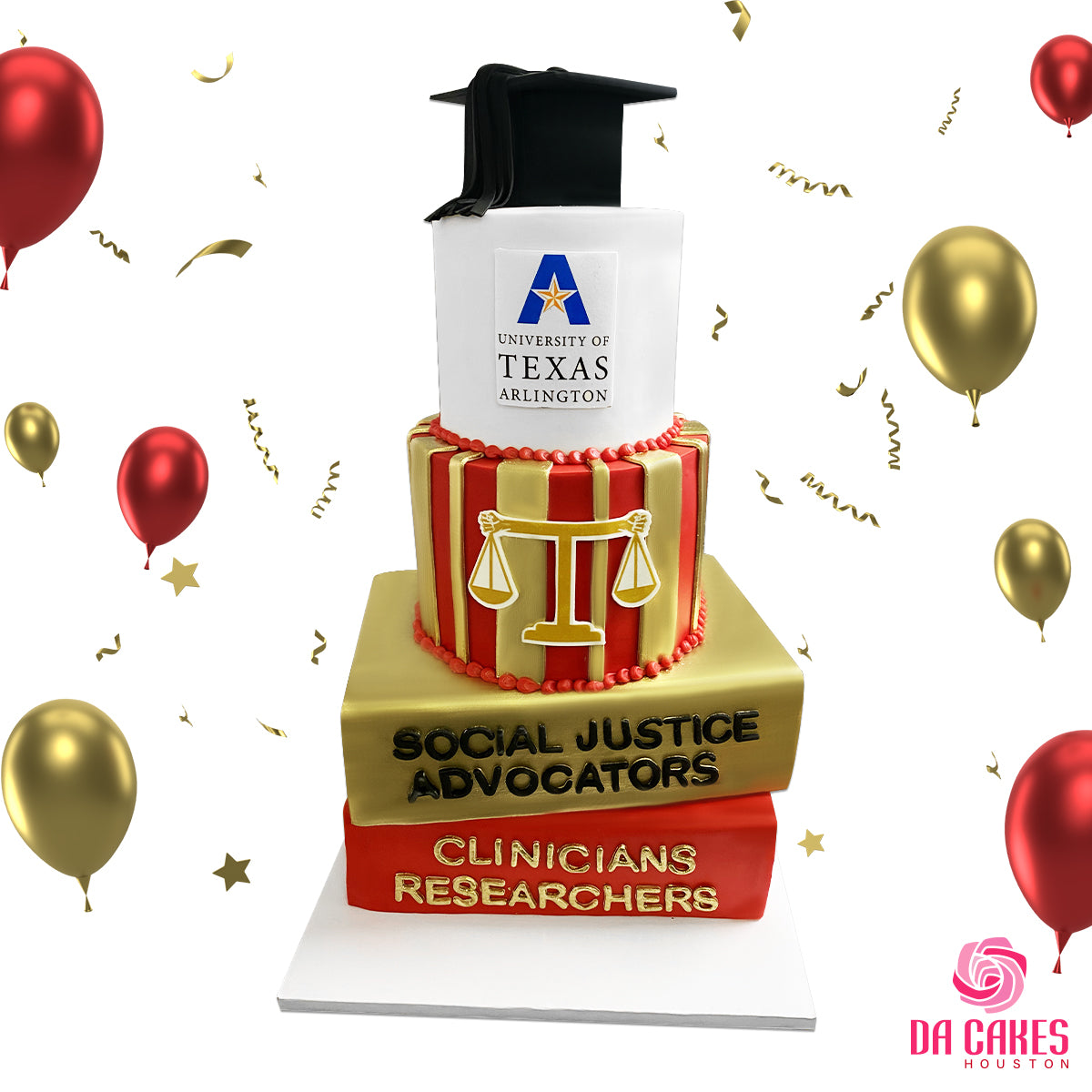 Cake of Academic Achievement (Red and Gold)- 4 Tier – Da Cakes Houston
