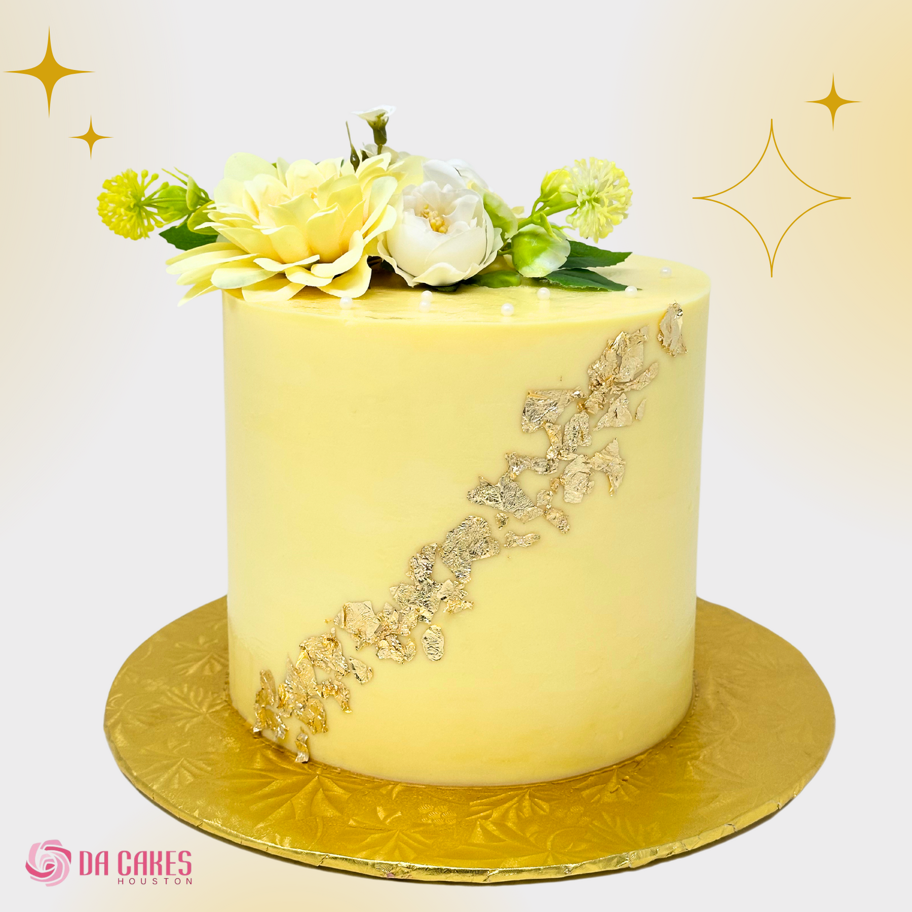 Flowers and Gold Flakes – Da Cakes Houston