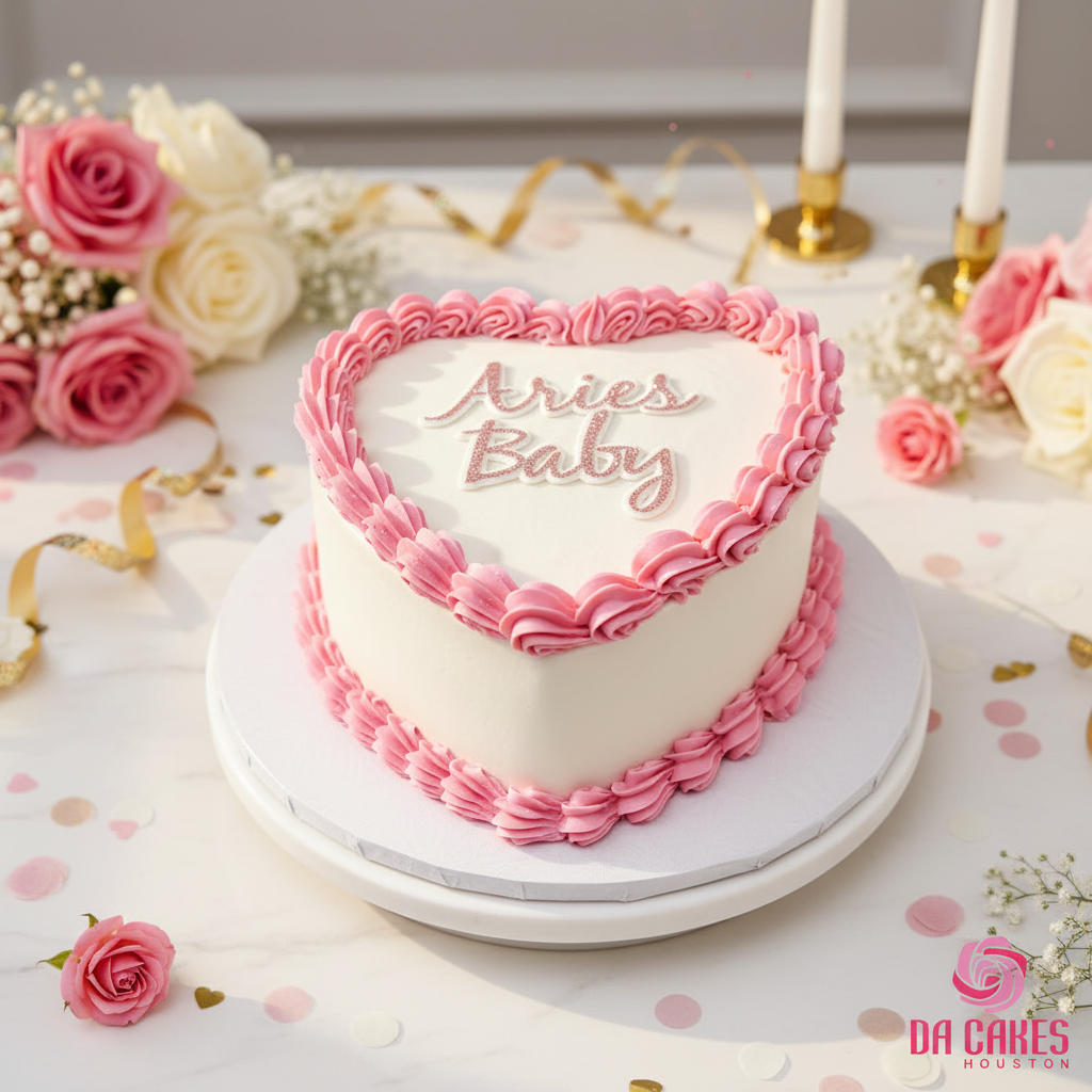 Heart Shaped Buttercream Cake White and Pink – Da Cakes Houston
