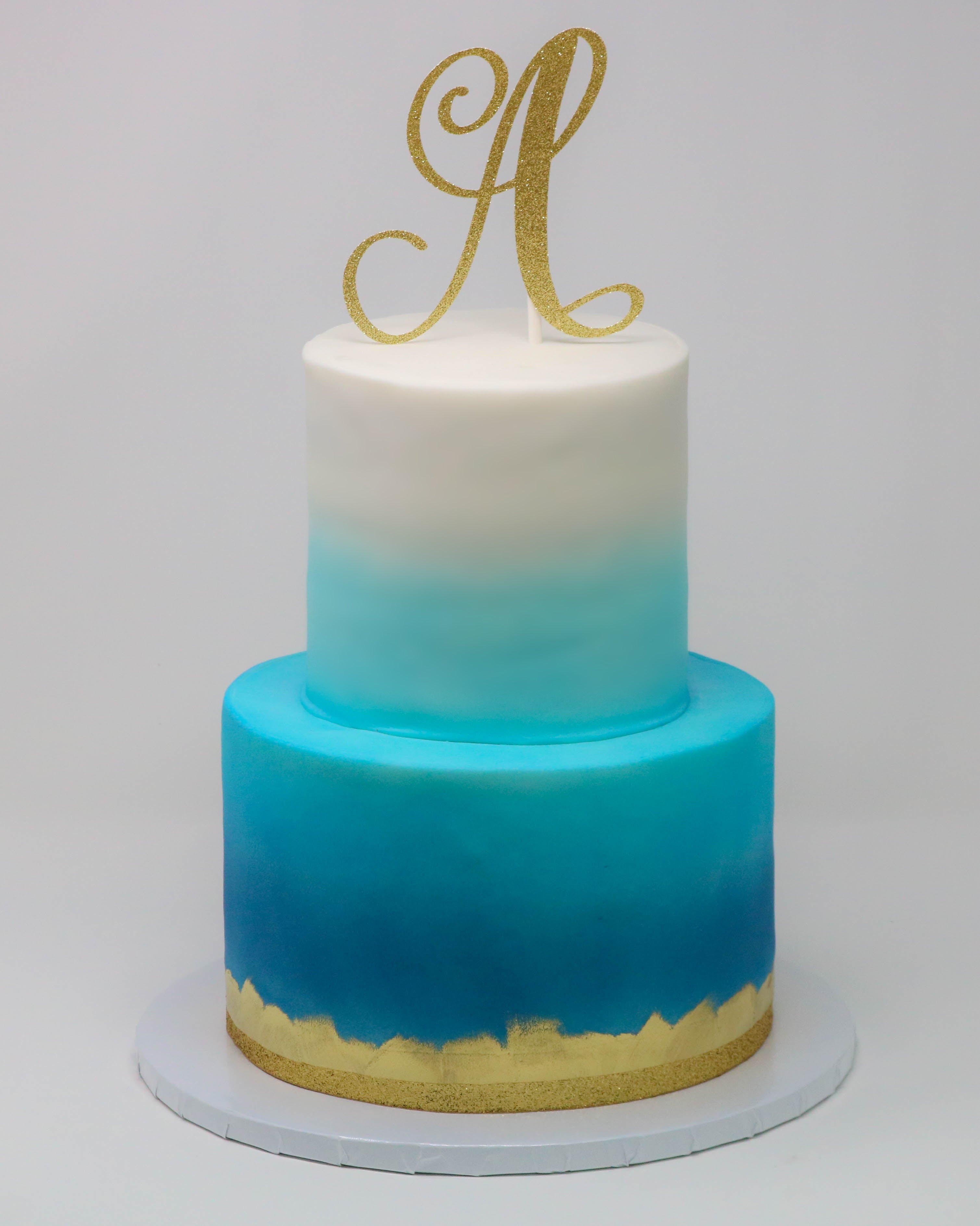 Gold letter color gradient cake - Da Cakes Houston